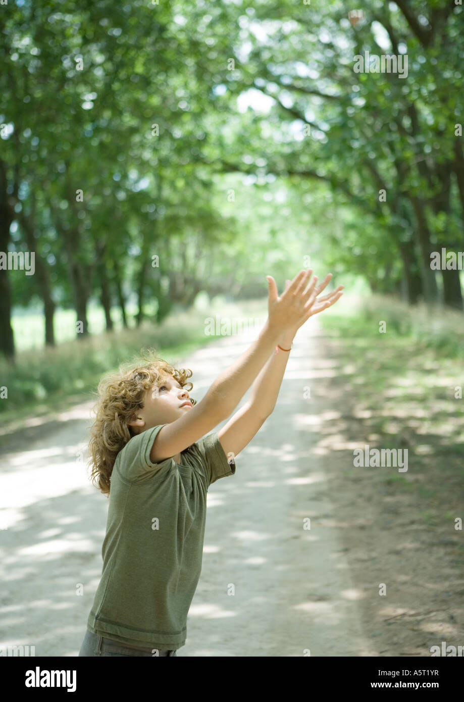 Boy catching rock Stock Photo - Alamy