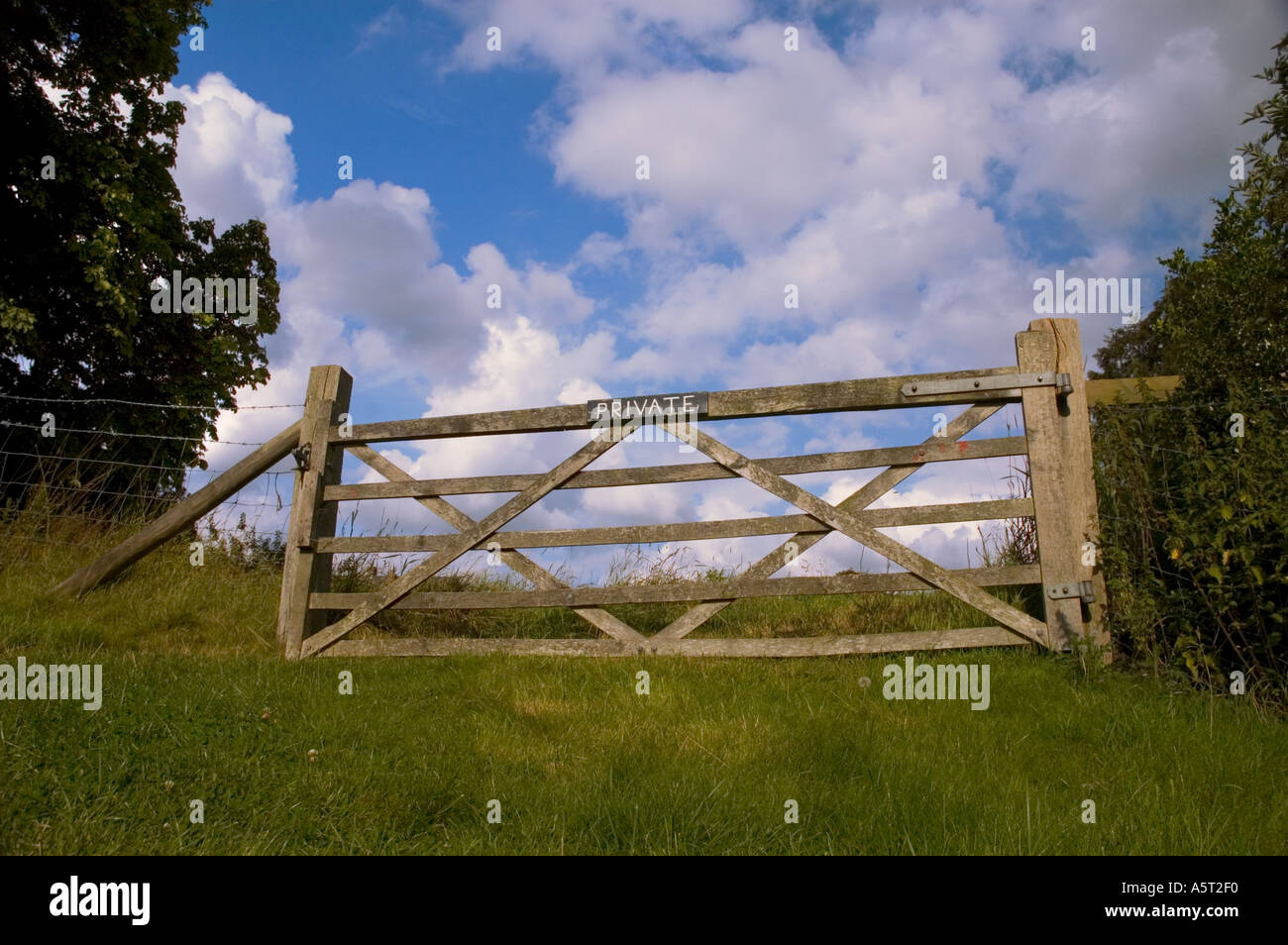 five barred gate with private sign Stock Photo - Alamy