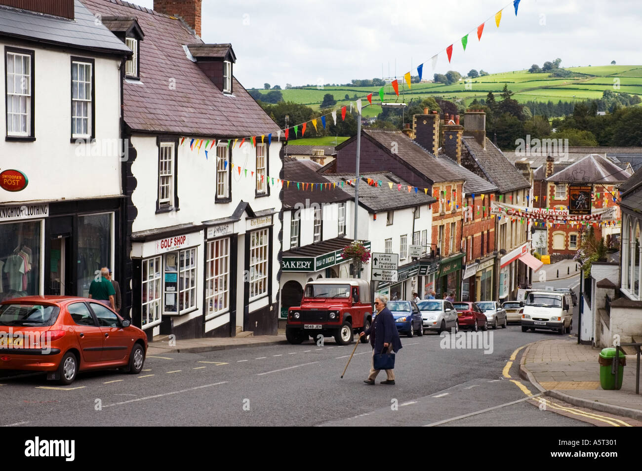 View of the High Street, Knighton, Powys, Wales UK Stock Photo - Alamy