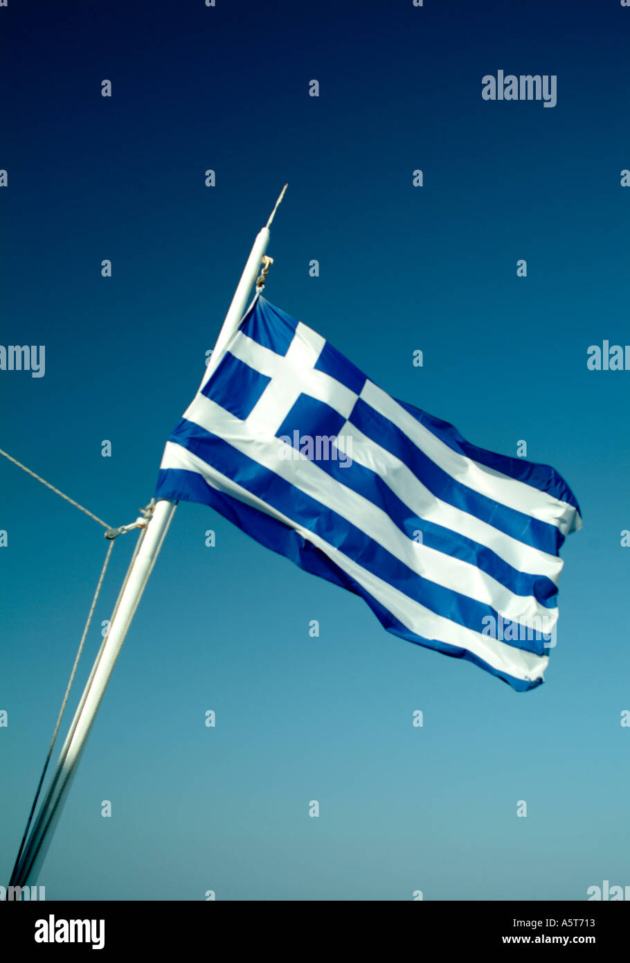 Greek flag flying on mast Stock Photo - Alamy