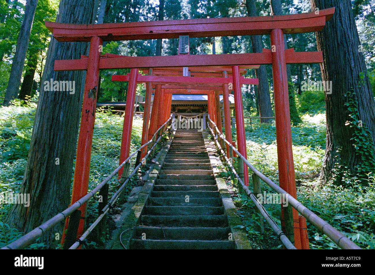 Red torii gates at Chusonji temple Hiraizumi Tohoku Japan Stock Photo ...