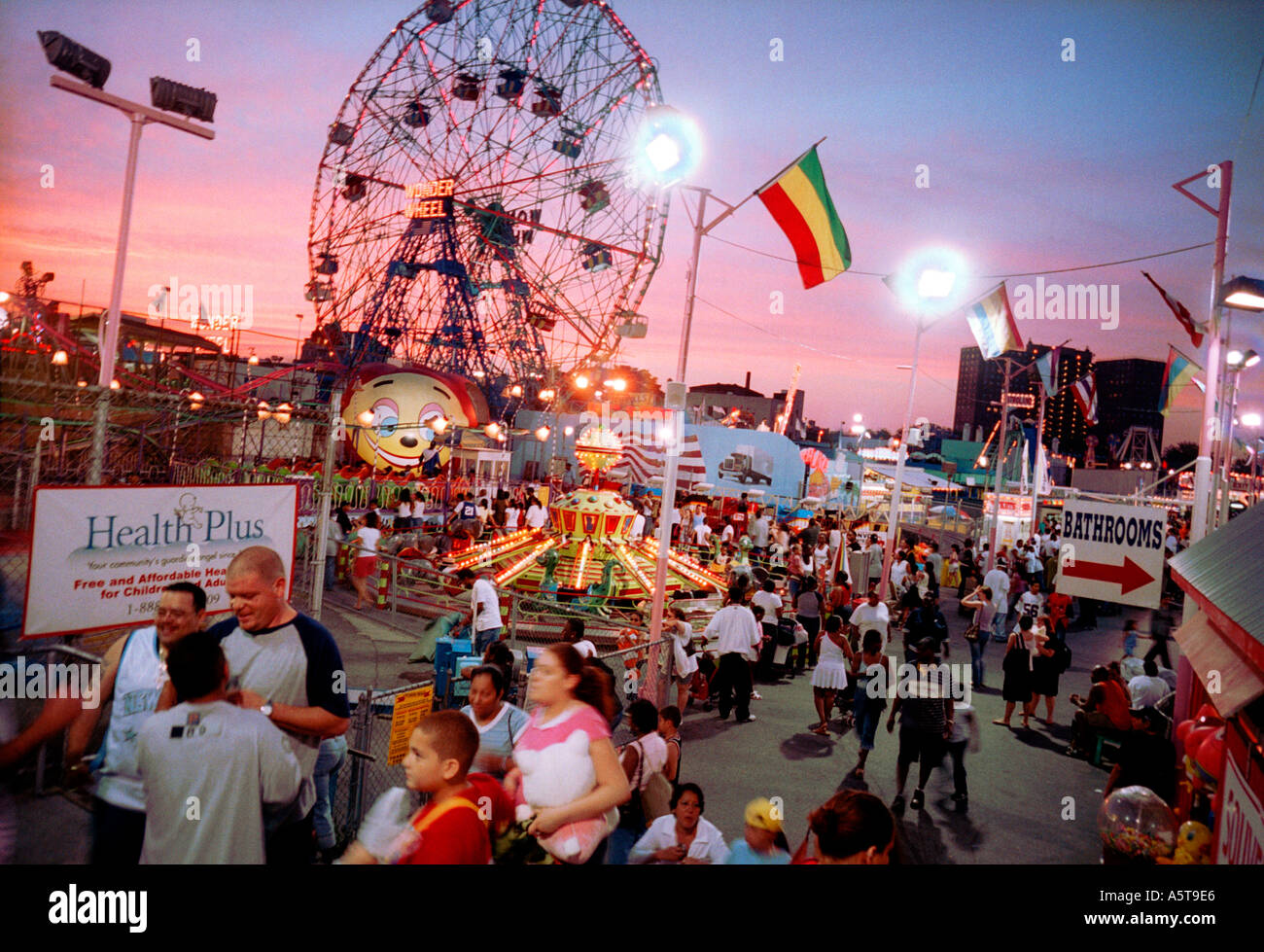 Astroland in Coney Island with the Wonder Wheel in the background Stock ...
