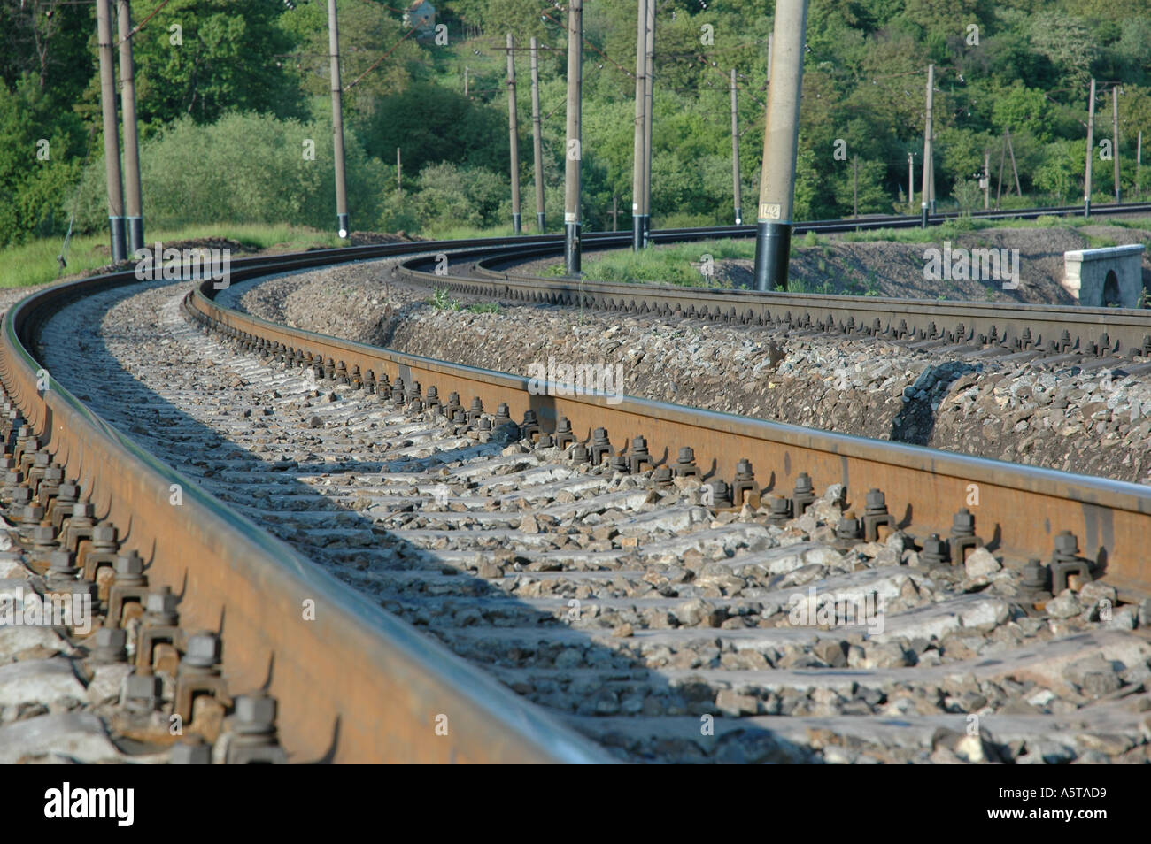 Railroad turns to the right Stock Photo - Alamy