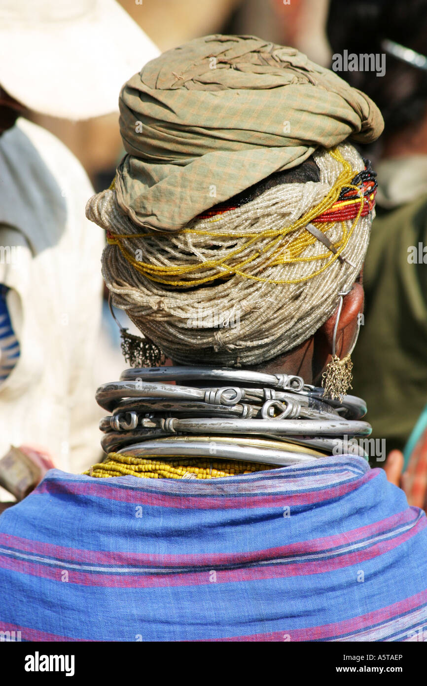 Bonda tribal women wearing the traditional beads,necklaces and earings ...