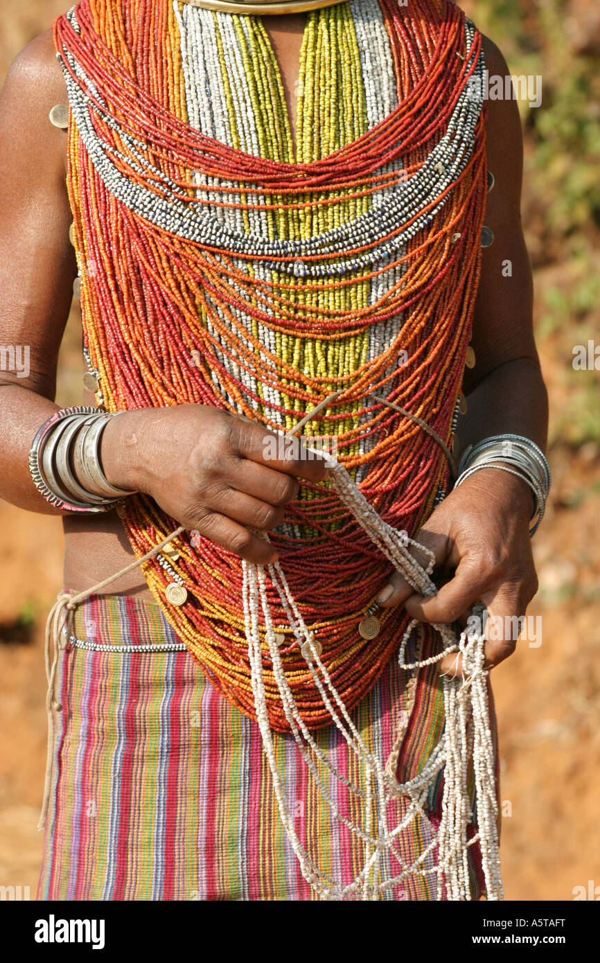 A Bonda womans body is traditionally covered with coloured beads ...
