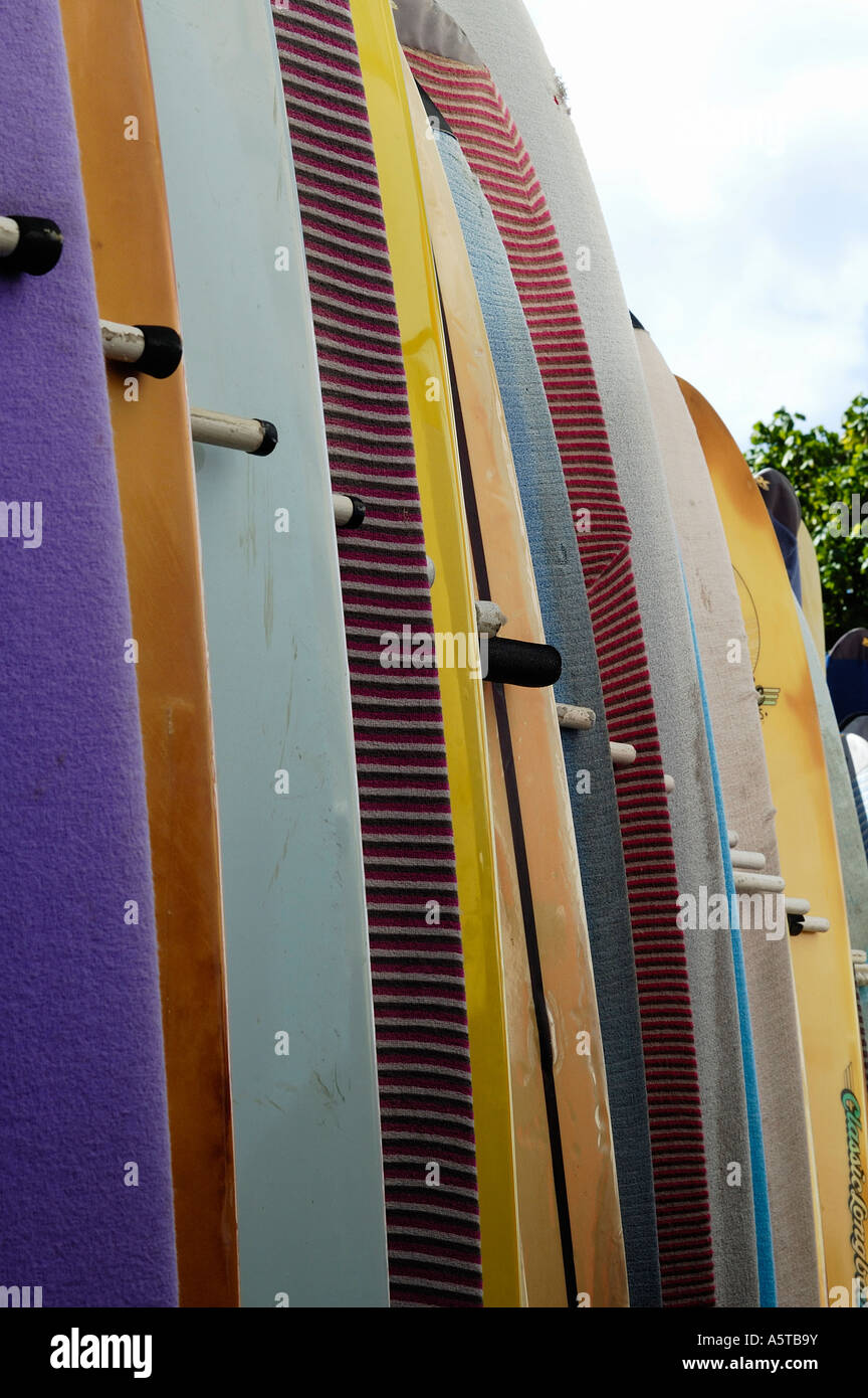 Colorful surfboards in a row, Hawaii Stock Photo - Alamy