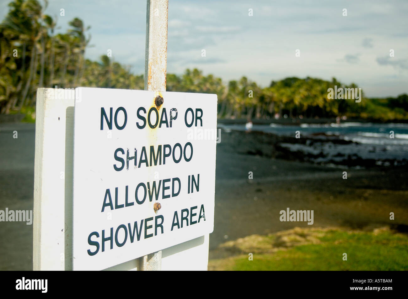 No soap or shampoo allowed in shower area sign, Punalu'u, Hawaii Stock ...