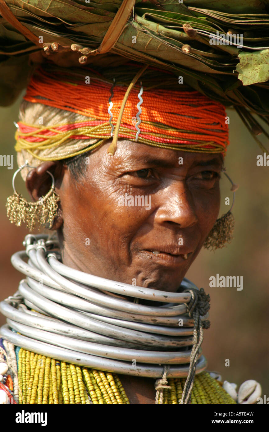Bonda tribal women wearing the traditional beads,necklaces and earings ...