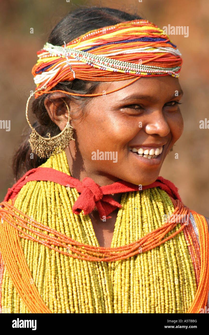 Bonda tribal women wearing the traditional beads,necklaces and earings ...