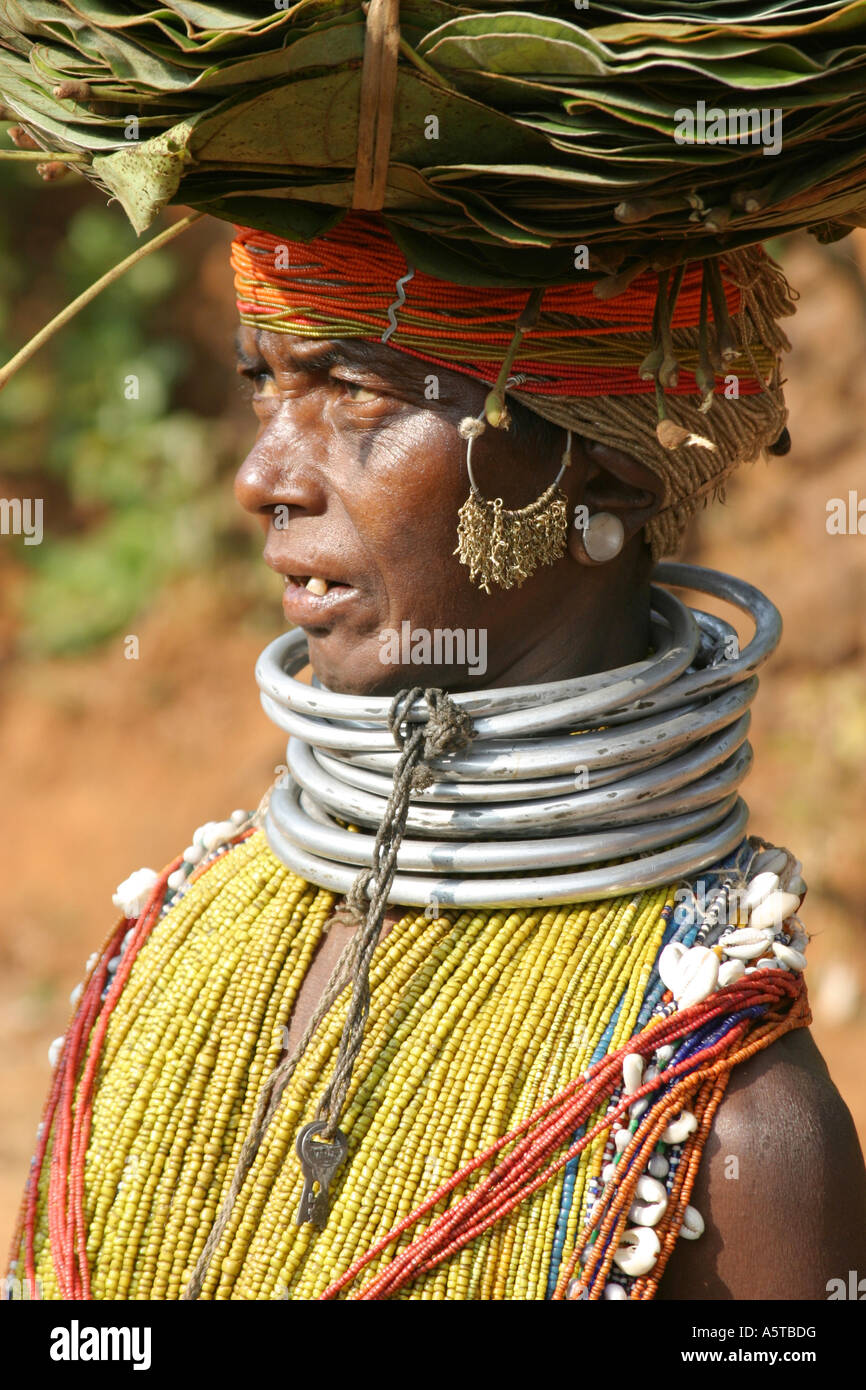 Primitive Bonda woman wearing traditional jewellery in her remote ...