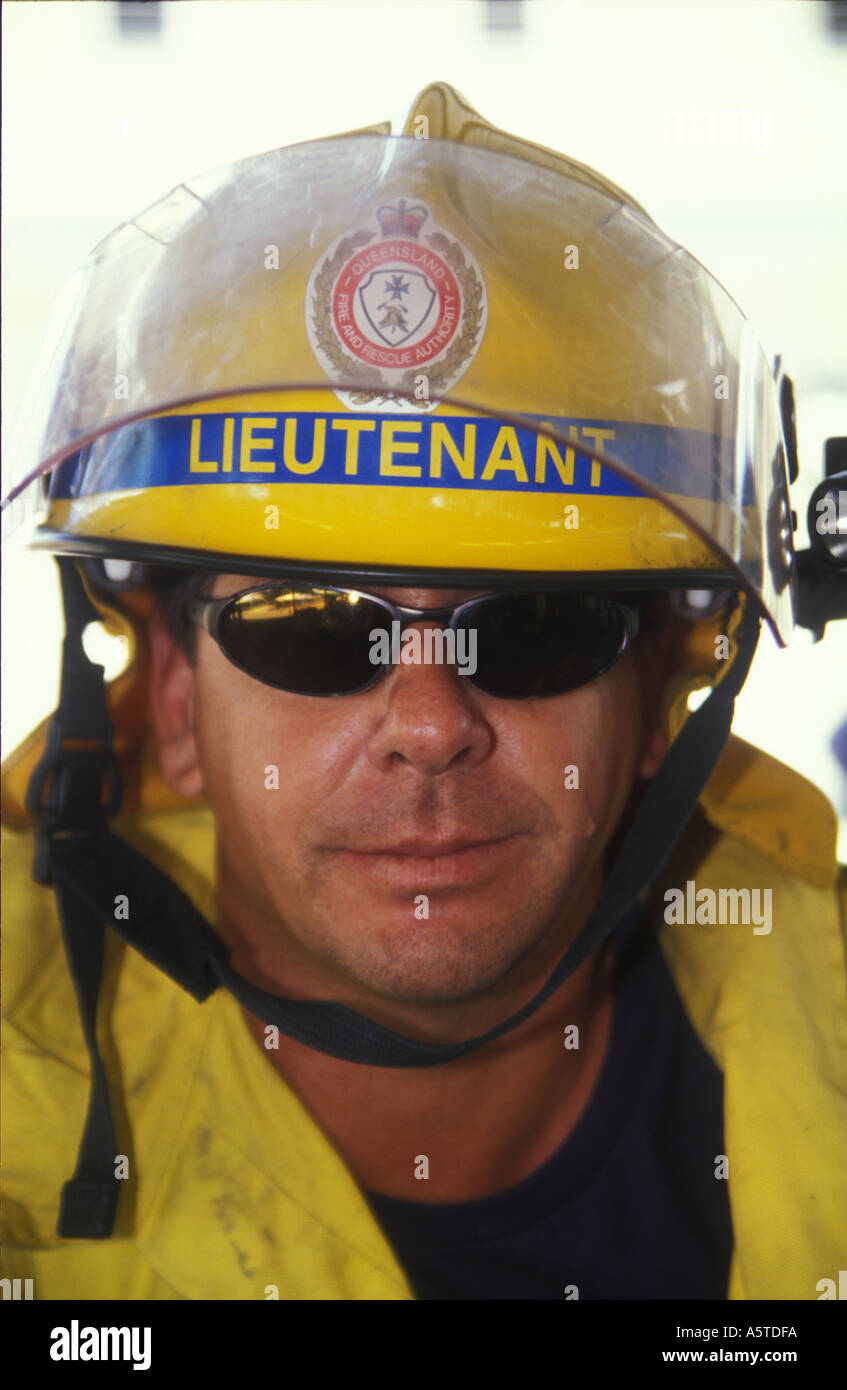 Queensland fireman face protective mask gear smiling happy Stock Photo ...
