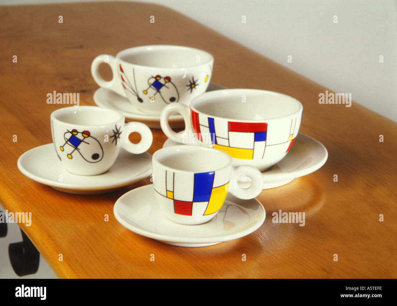 Mondrian Miro design coffee cups mugs short black saucers 3346 Stock ...
