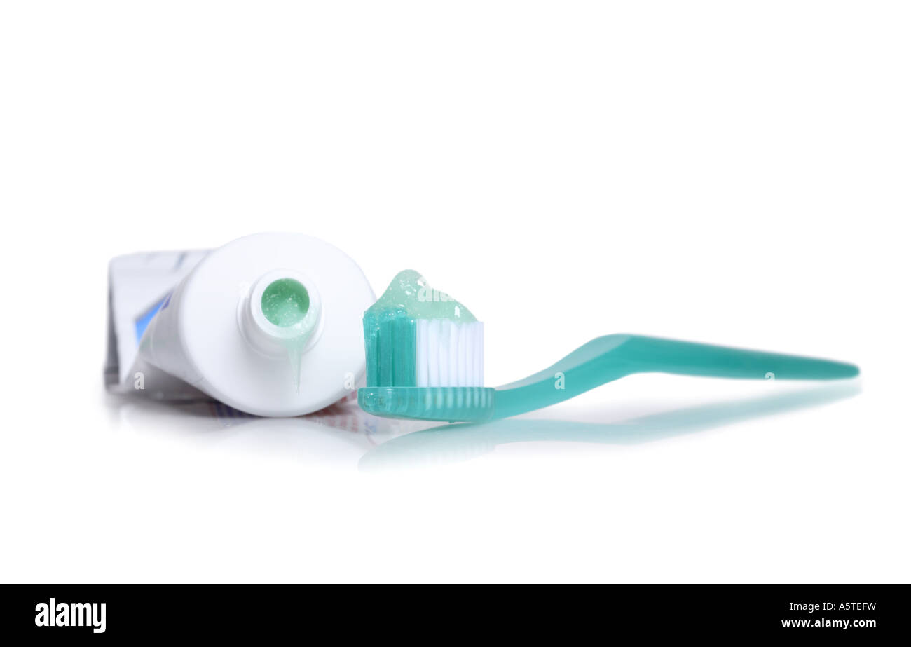 Toothpaste and Toothbrush cut out on white background Stock Photo - Alamy