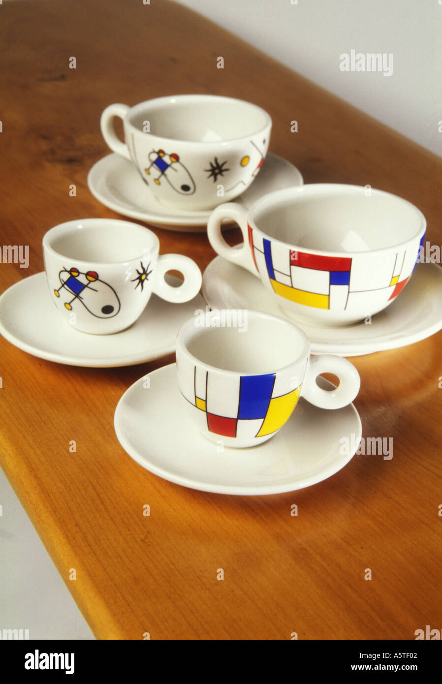 Mondrian Miro design coffee cups mugs short black saucers 3346 Stock ...