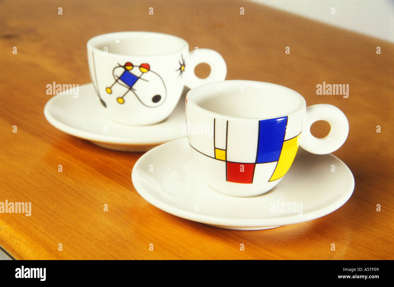 Mondrian Miro design coffee cups mugs short black saucers 3346 Stock ...