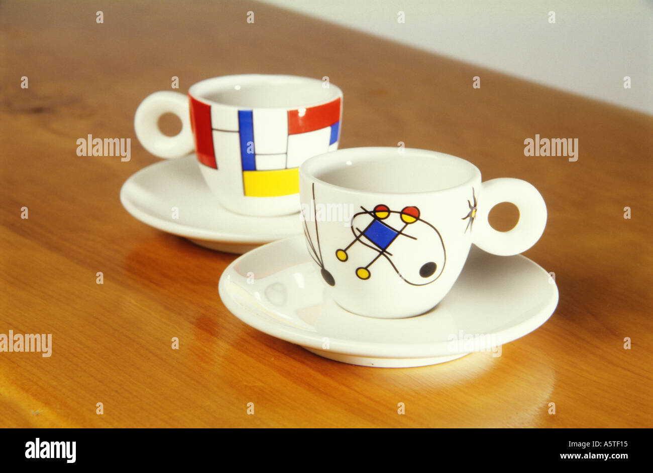 Mondrian Miro design coffee cups mugs short black saucers 3346 Stock ...