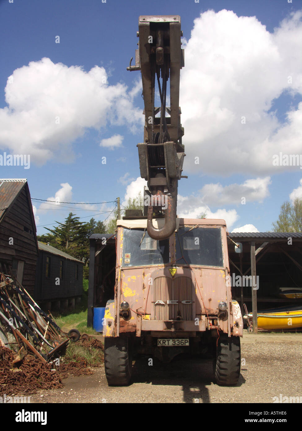 Motorised crane Orford quay Suffolk England Stock Photo - Alamy