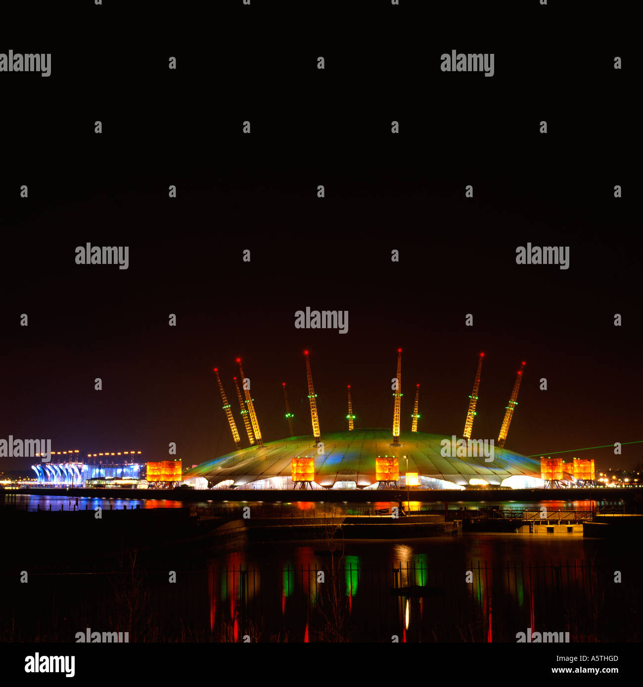 The Millennium DomeLondon now the 02 Arena, lit up at night Stock Photo ...