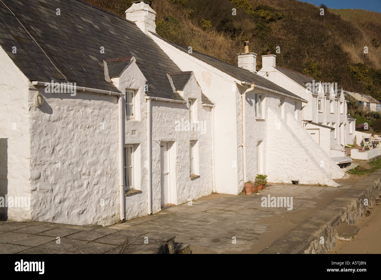 PENRHYN NEFYN GWYNEDD NORTH WALES UK March A row of whitewashed ...