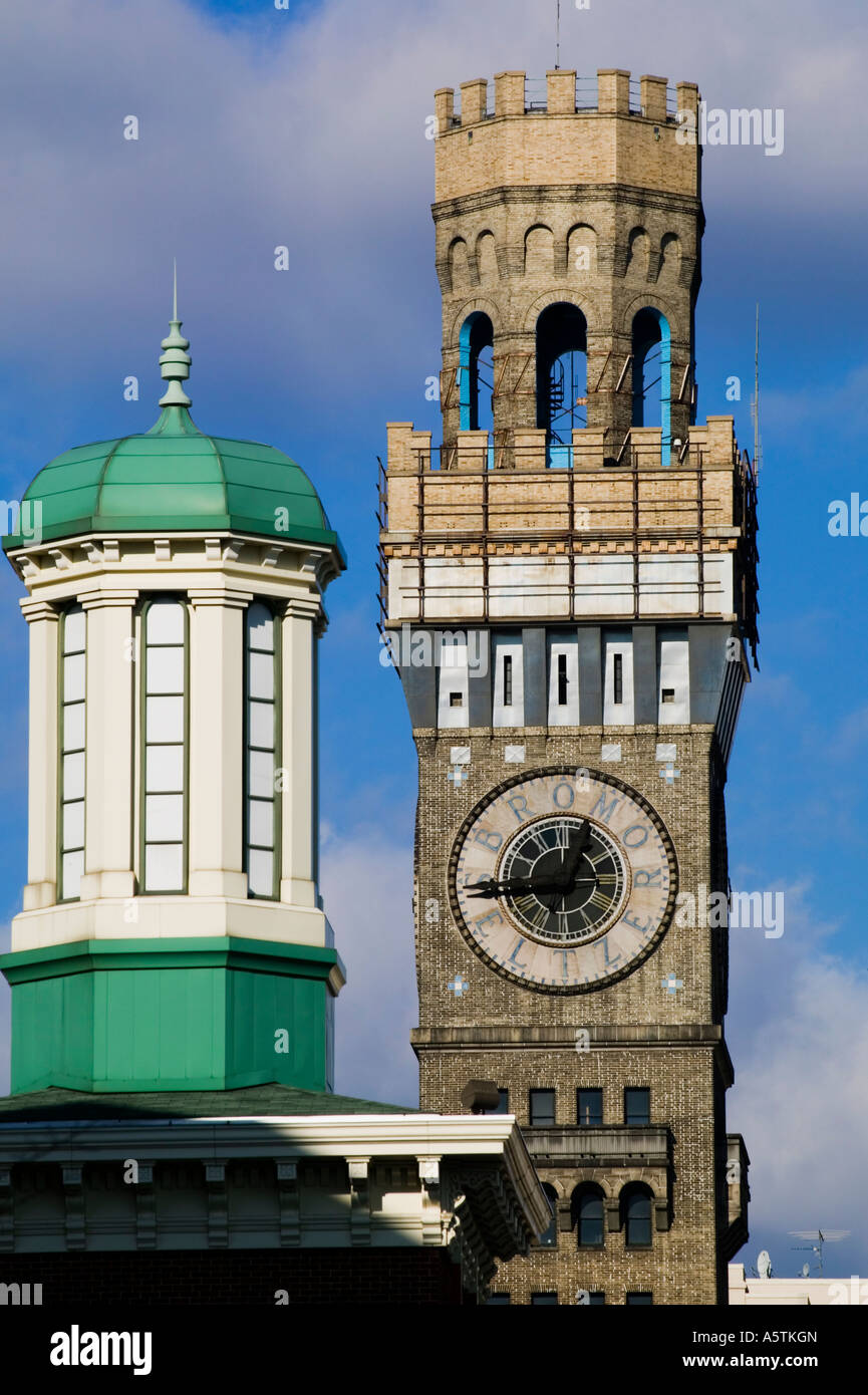 Historic Baltimore and Ohio station tower next to Bromo Seltzer Tower ...