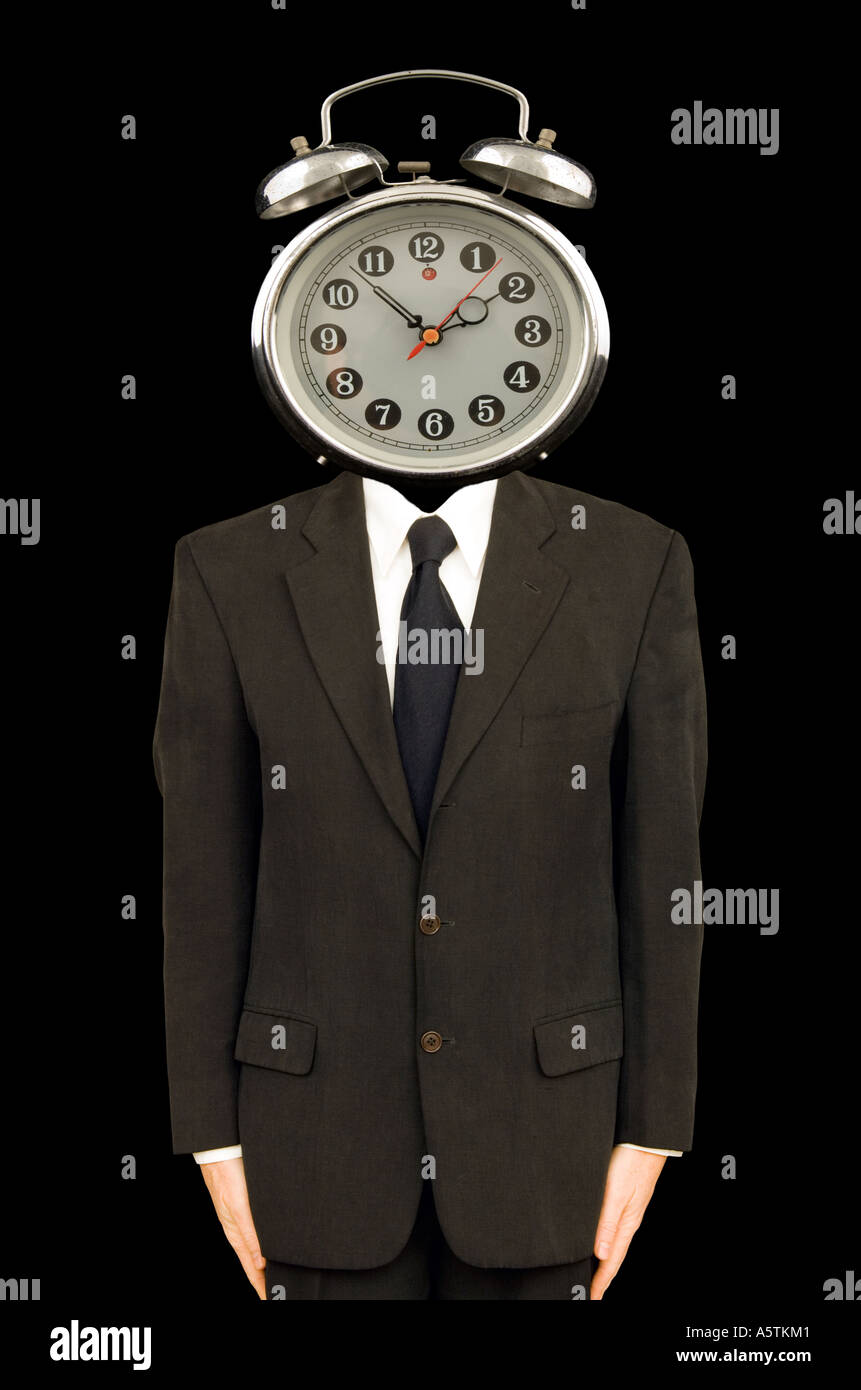 businessman with alarm clock as a head clock watcher time keeper Stock ...