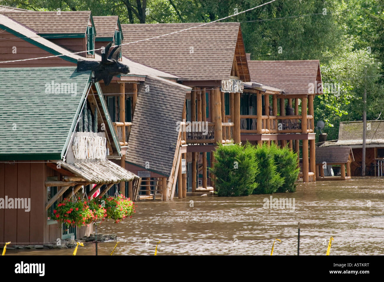 Flooding of Susquehanna River in commercial district Oneonta New York ...