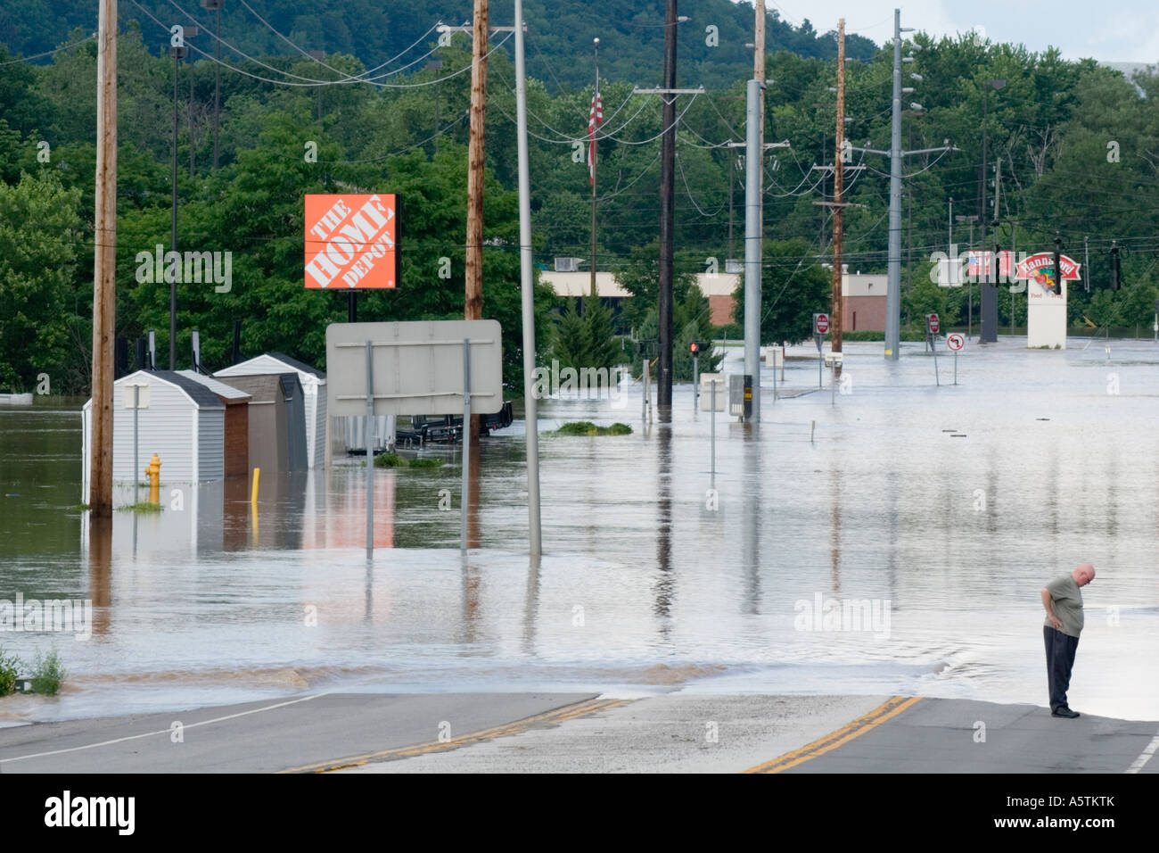 Flooding of Susquehanna River in commercial district Oneonta New York ...