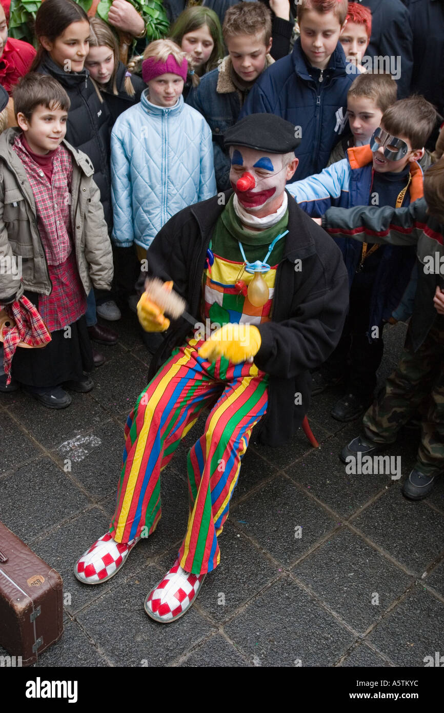 Clown entertaining children at Fasching carneval in Baden Baden Germany ...