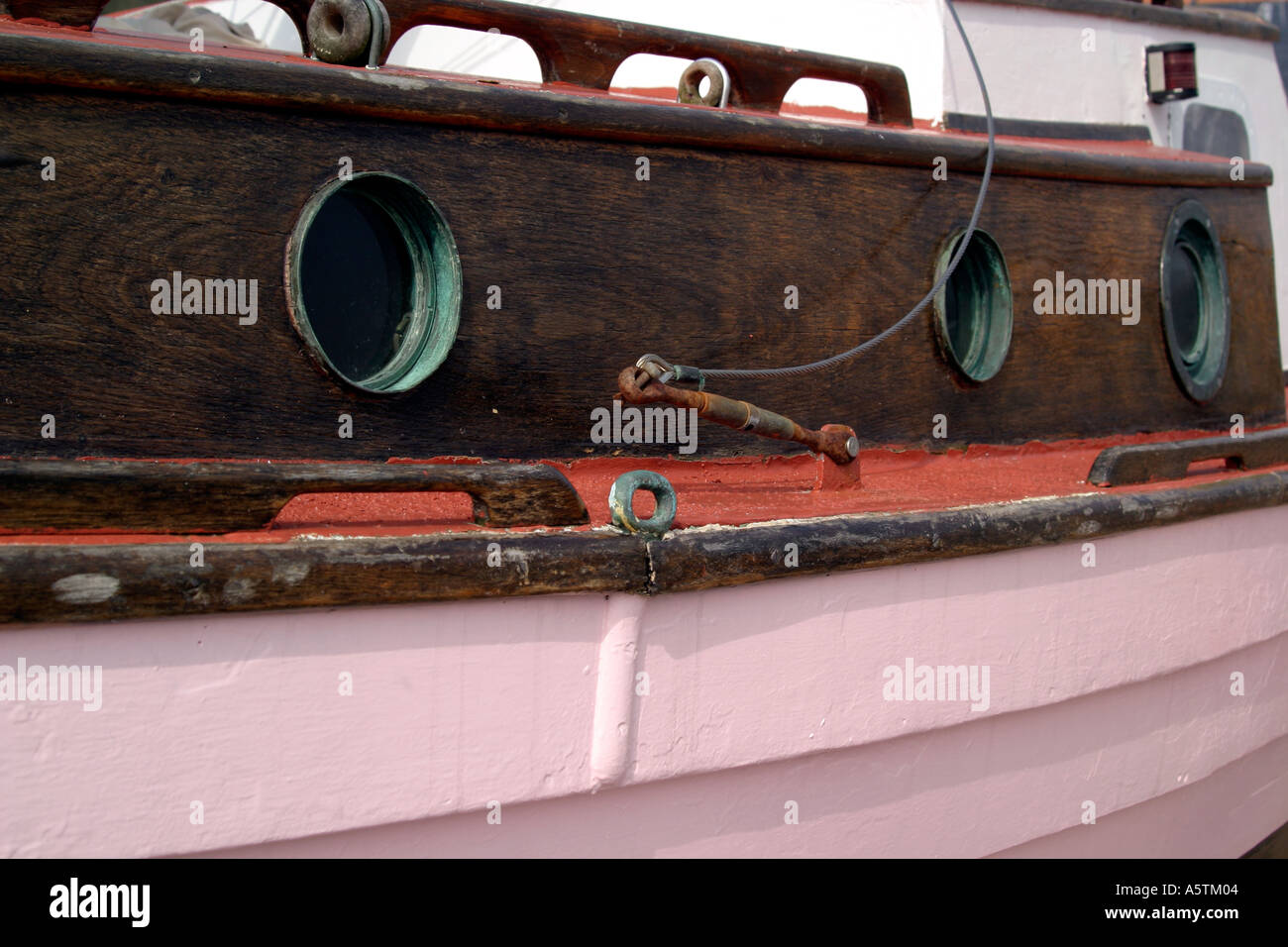 hull and cabin of wooden sail boat Lyme Regis Dorset England 2005 Stock ...