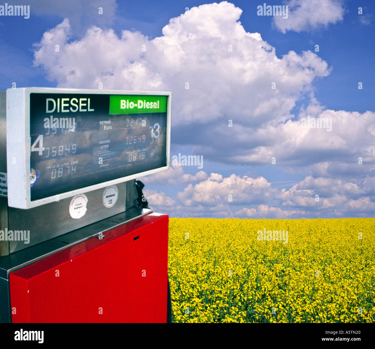 filling station for diesel and bio diesel in a rape field in full bloom ...