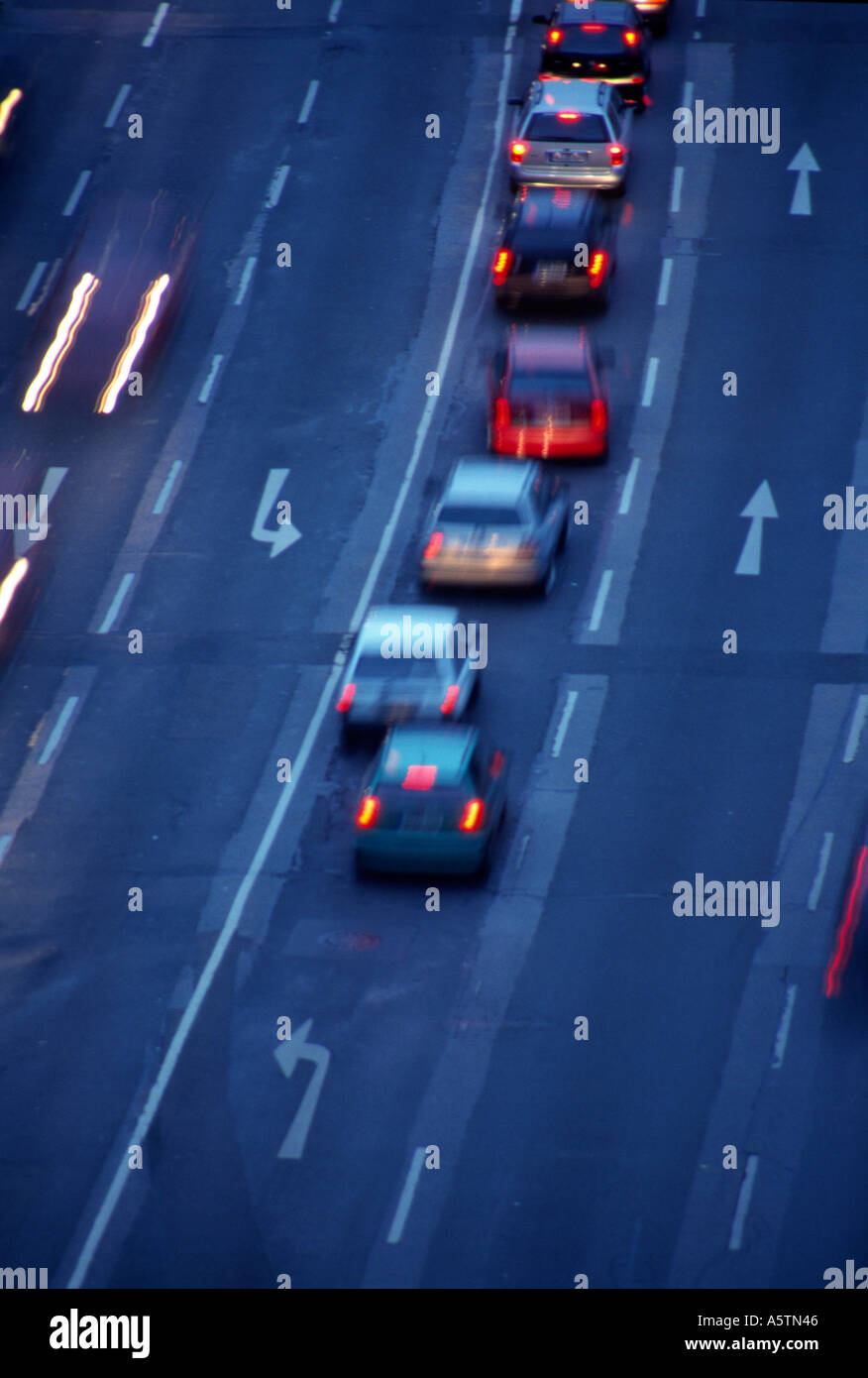 tailback of traffic on a multi rack street Stock Photo - Alamy
