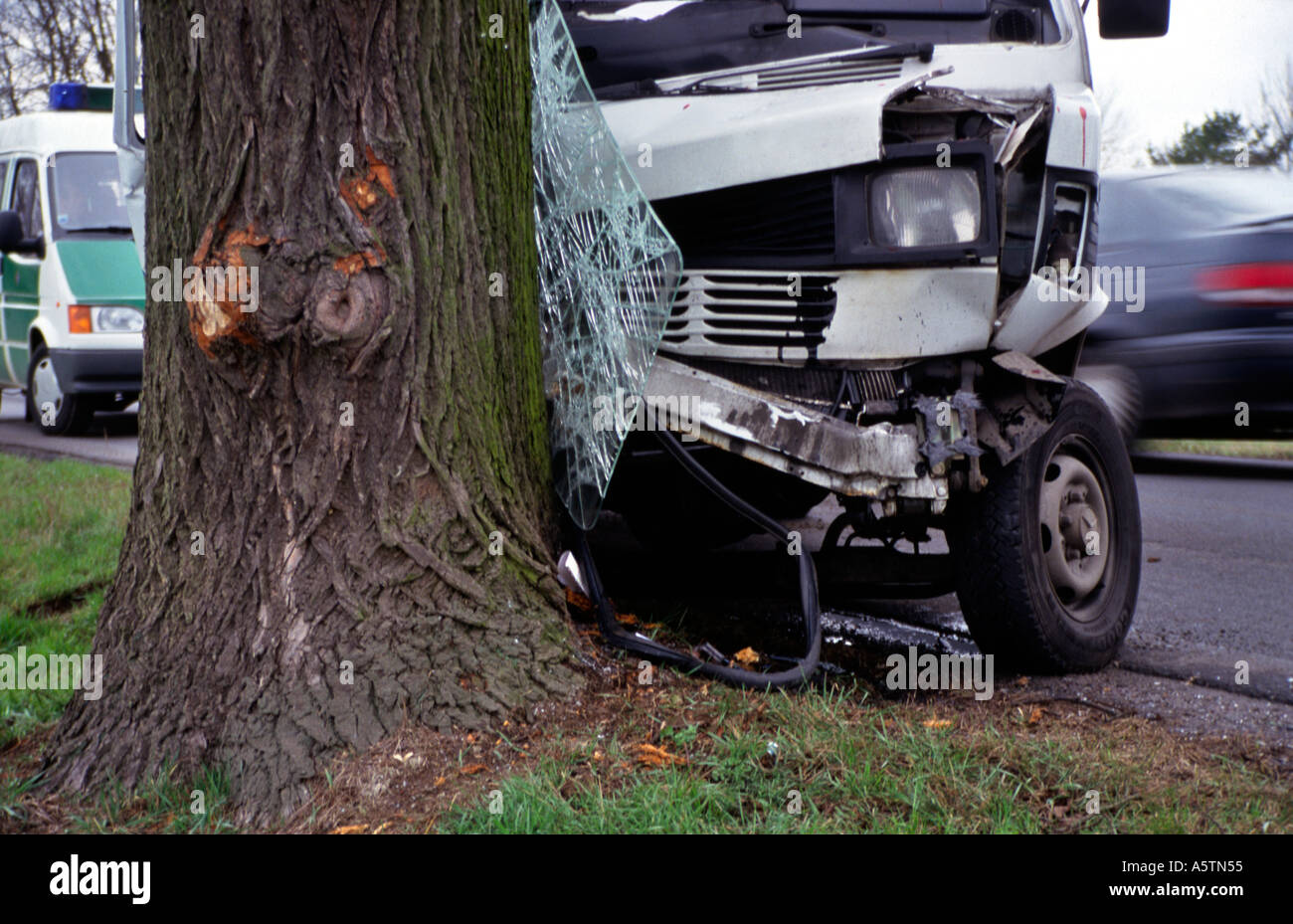 traffic accident frontal crash with a tree Stock Photo - Alamy