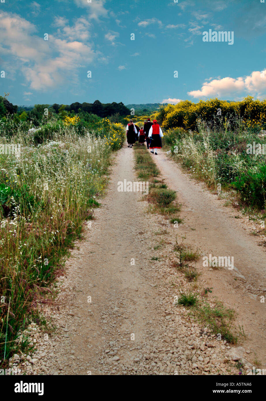 stony dirt track through mediterranean macchia landscape in Croatia ...
