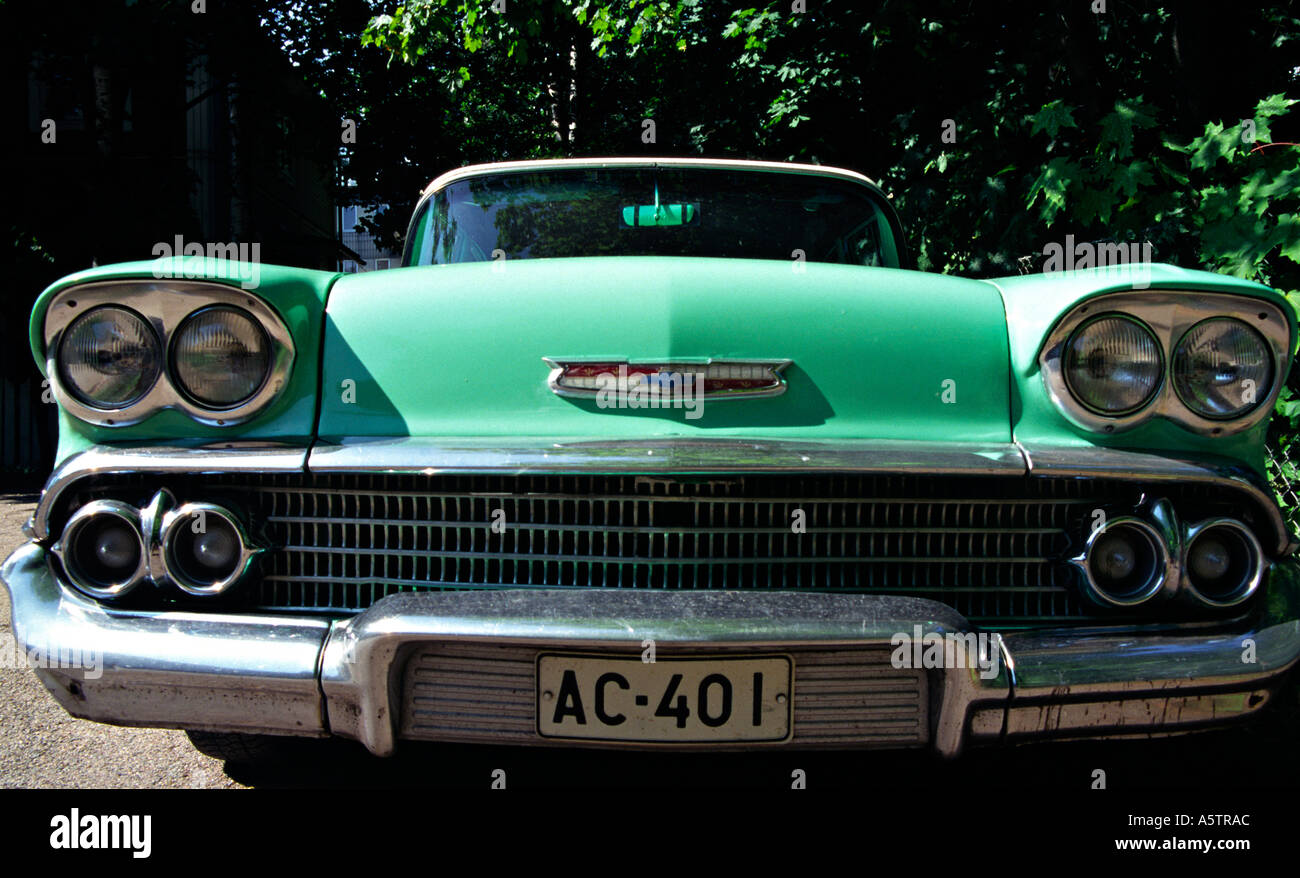 front of a big american oldtimer car Stock Photo - Alamy