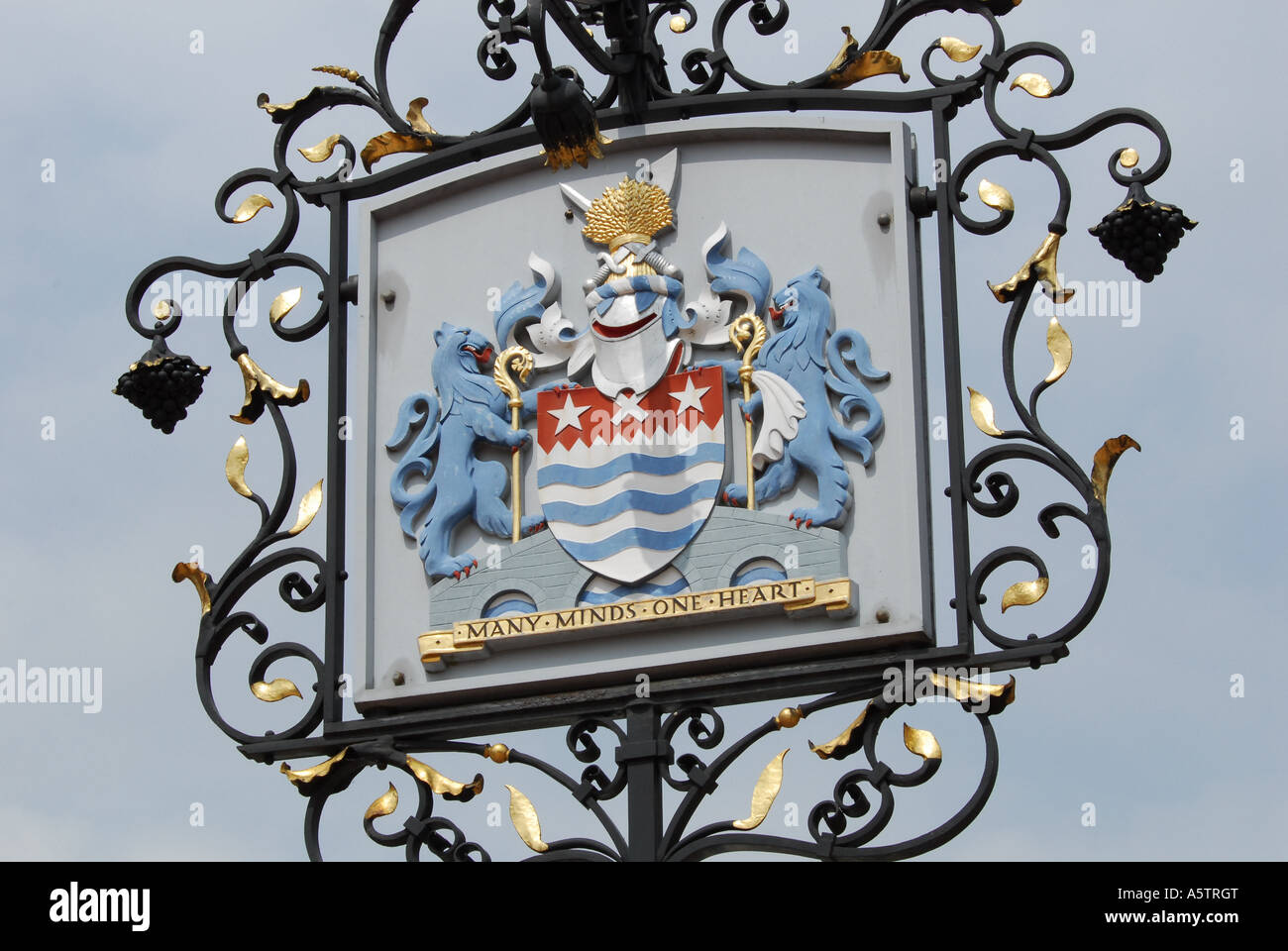 Coat of arms town sign in the centre of Chelmsford High Street in Essex ...