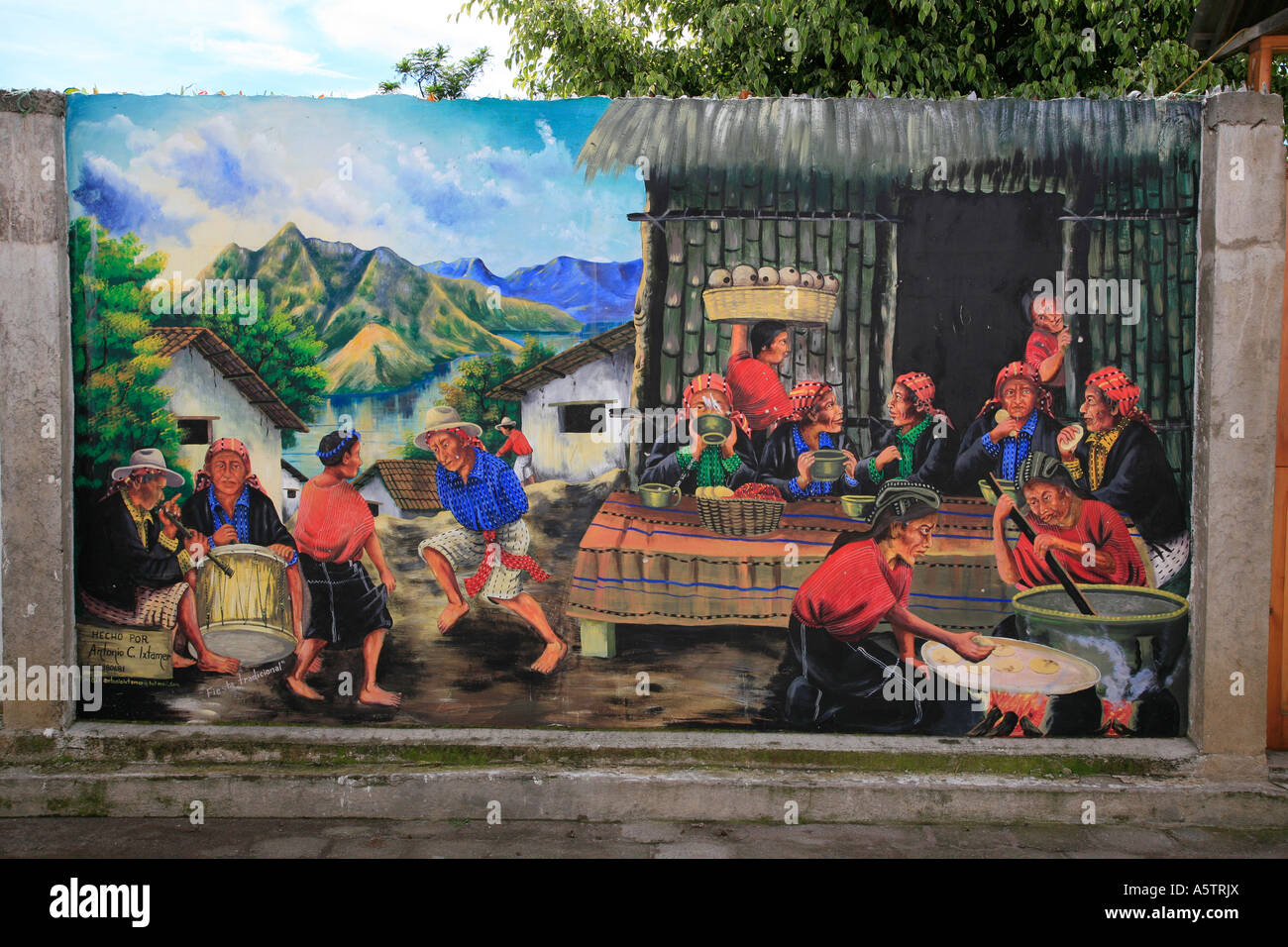 Painet jj1588 guatemala mural depicting daily life mayan indians san ...