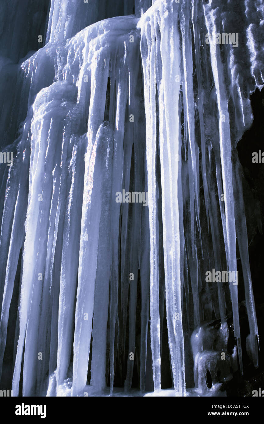 Icicles forming alongside route 8, Massachusetts, United States Stock ...
