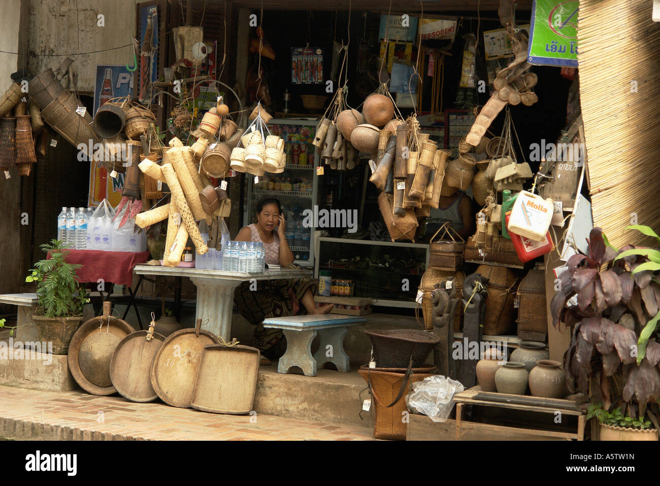 Painet jf5707 laos shop selling bambood goods luang prabang asia se ...