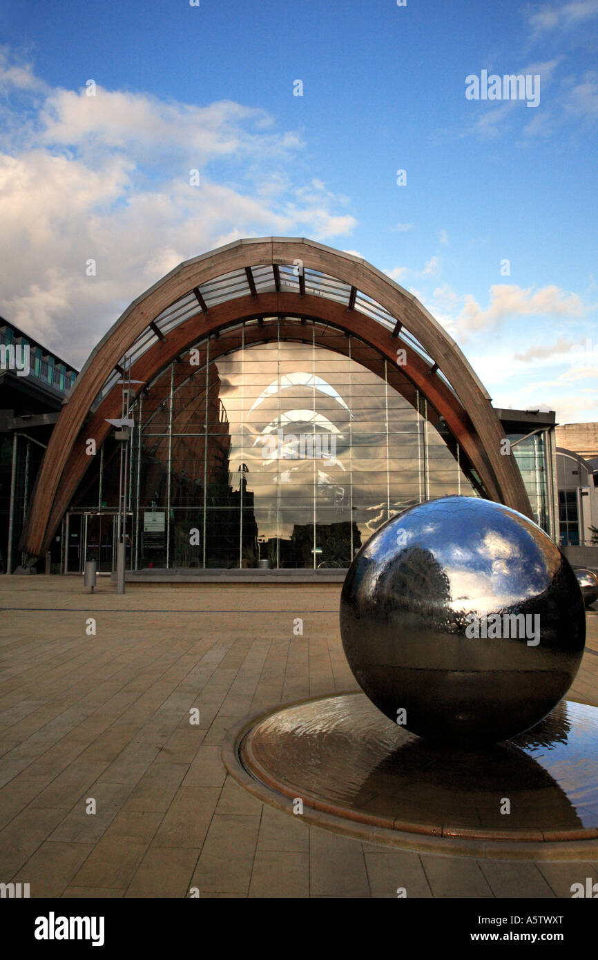 Polished chromed spheres water feature, outside the Winter Garden ...