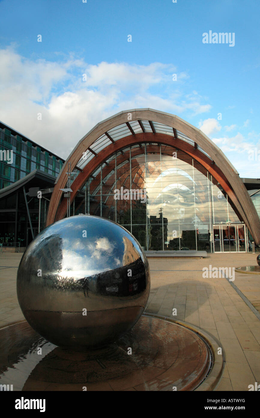 Polished chromed spheres water feature, outside the Winter Garden ...
