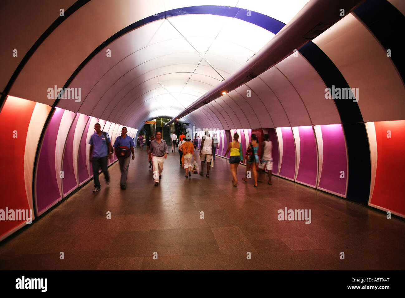 Horizontal landscape detail of underground in Copacabana Metro tube ...