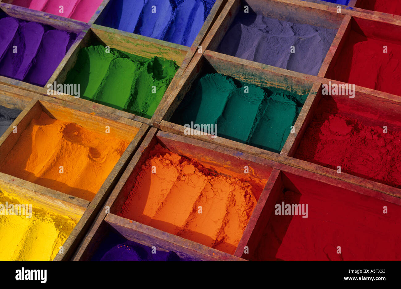 Powdered colours in wooden boxes Pashupatinath Nepal Stock Photo - Alamy