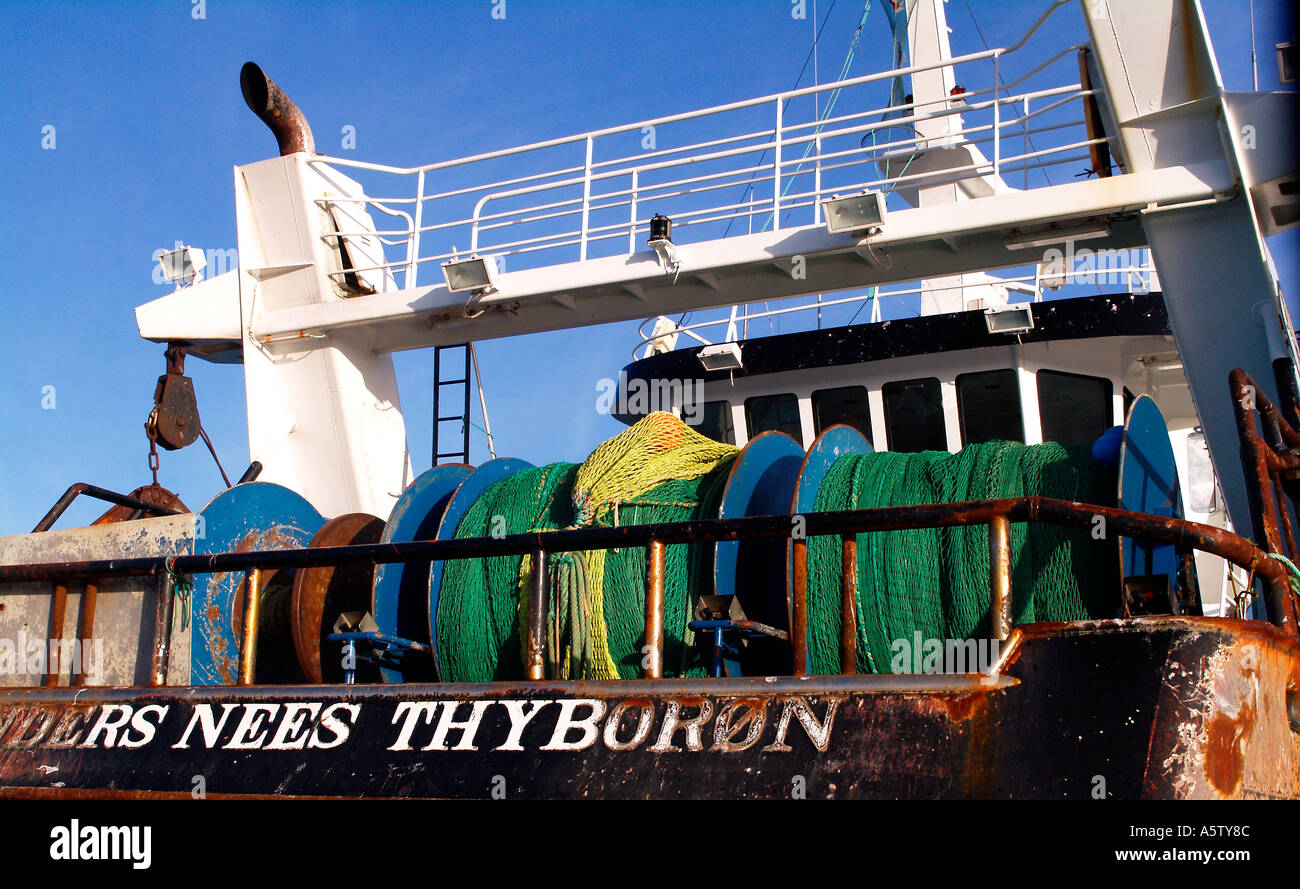 Colorfull trawl net at the stern of an big Northsea trawler Stock Photo ...