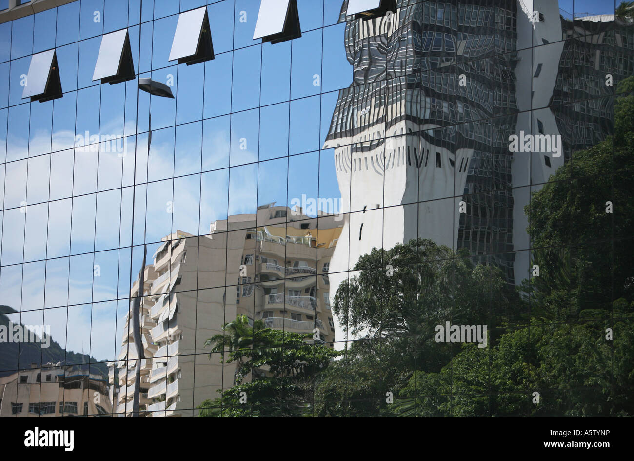 Graphic reflections in windows of glass building, city of Rio de ...