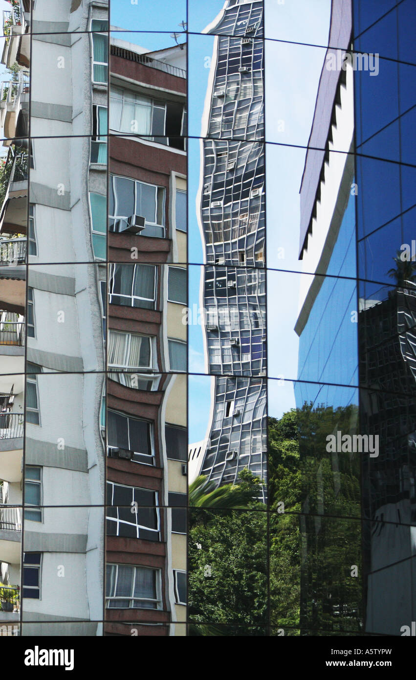 Graphic reflections in windows of glass building, city of Rio de ...