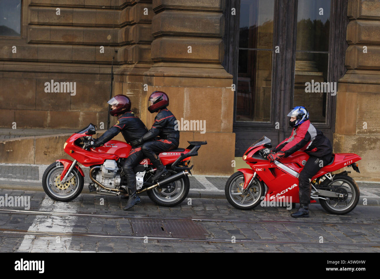 two red motorcycles, transport, Prague, Czech Republic Stock Photo - Alamy