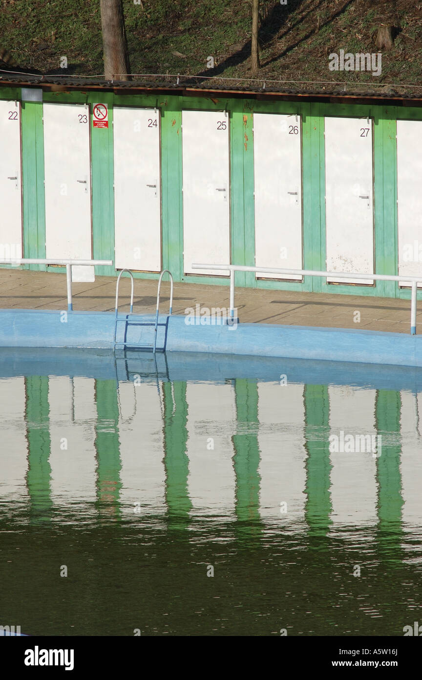 row of changing boxes by swimming pool Stock Photo - Alamy