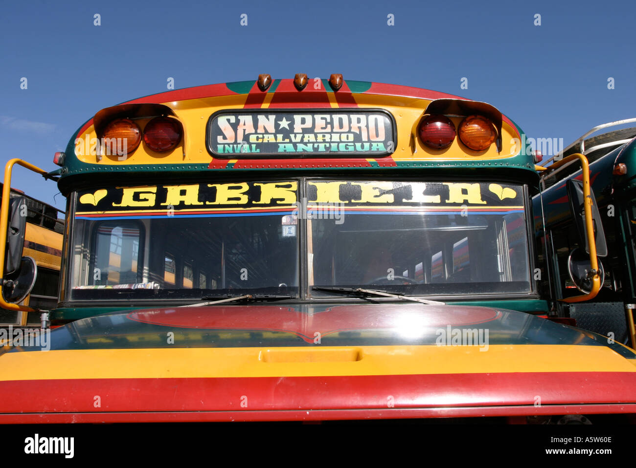 The fabled chicken buses of Guatemala Antigua Bus station Stock Photo ...