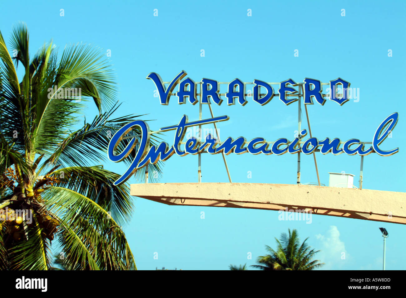 cuba varadero international sign hotel blue sky day palm tree Stock ...