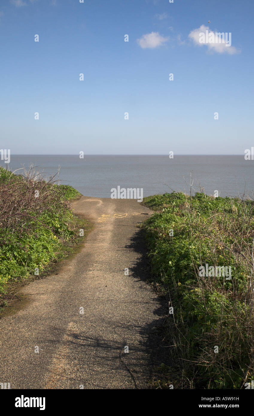 Coastal erosion end of the road at Covehithe, Suffolk, England Stock ...